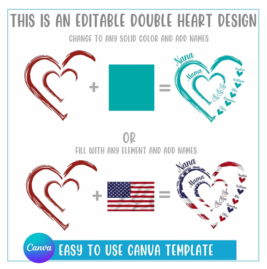 Double Heart With Names Canva Frame | Grandma Heart With Grandkids ...