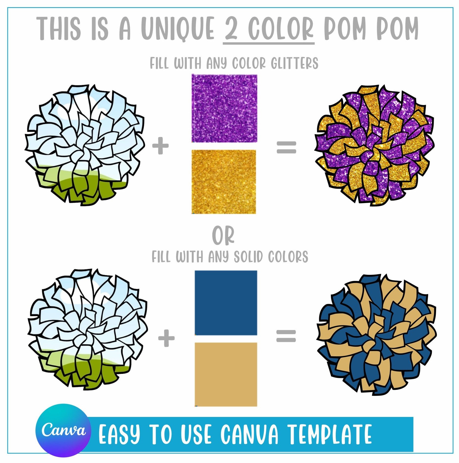 EDITABLE Cheer Pom Pom | CANVA FRAME| Make Your Own Custom Pom Pom ...