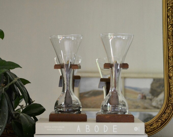 Vintage Industrial Glass Beaker With Wood Stand Made in Mexico Science ...