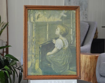 Spring Song Antique Lithograph Print W Original Frame 20s Vintage Girl ...