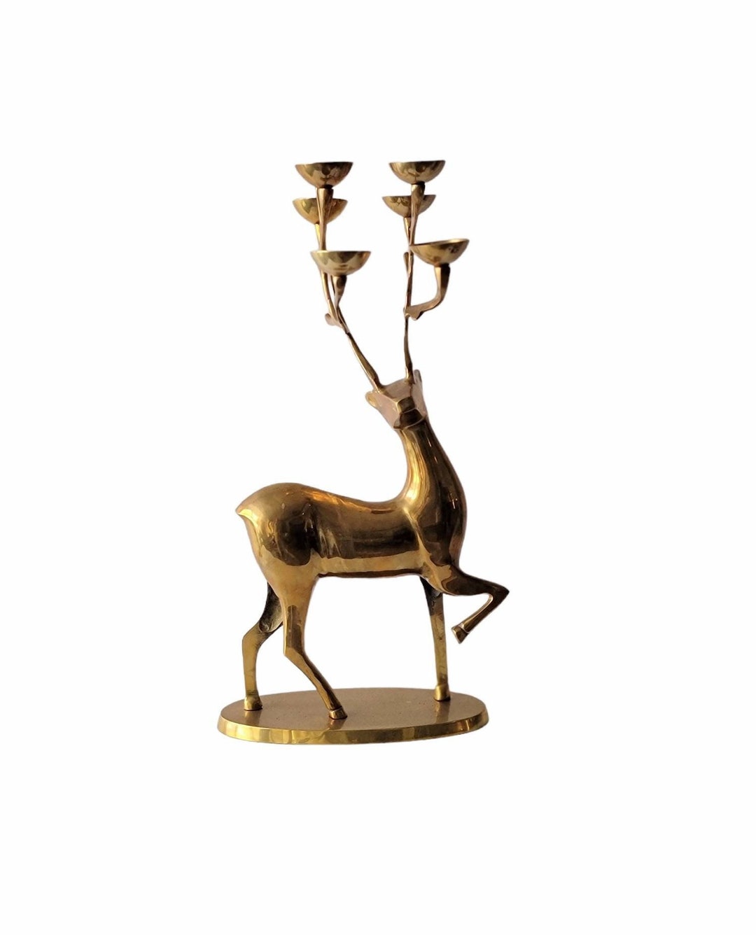 Rare X-large 17 Vintage Brass Deer Tea Light Candelabra Candle Holder ...