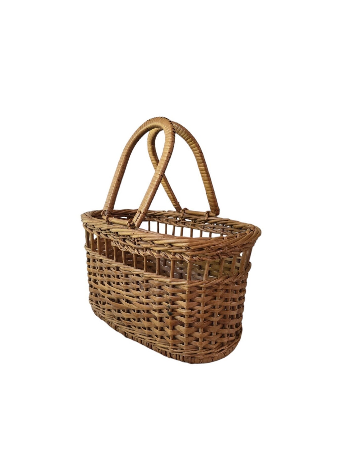 Hand Woven Double Handled Small Market Basket / Purse / Carrying Basket ...