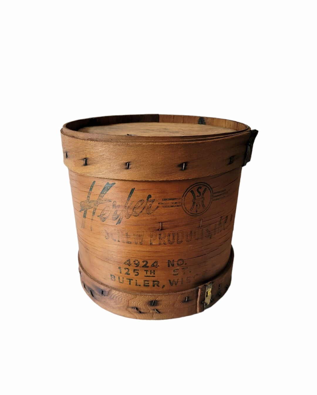 Vintage Wood Hardware Screw Bucket With Lid / Herfer Screw Products ...