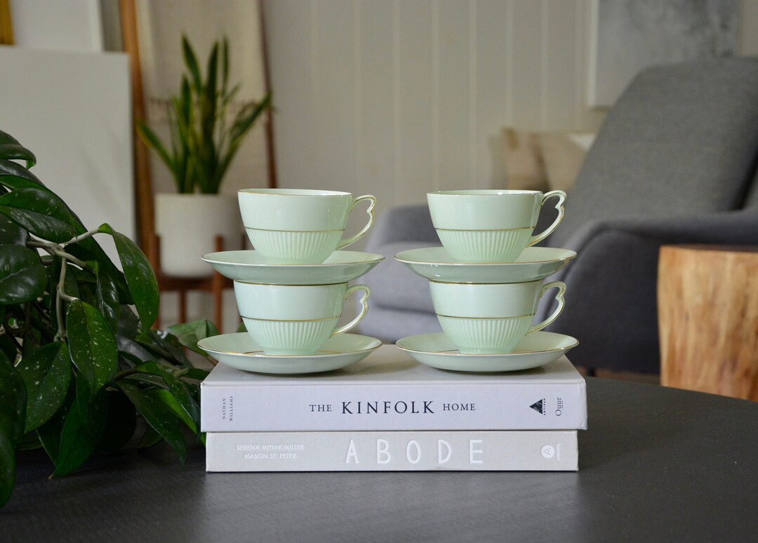RARE Antique Colclough Bone China Cups and Saucers / Mint Green Bone ...