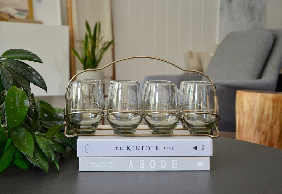 Mid Century Libbey Tempo Glasses (set of 8) Roly Poly Smokey Glasses ...