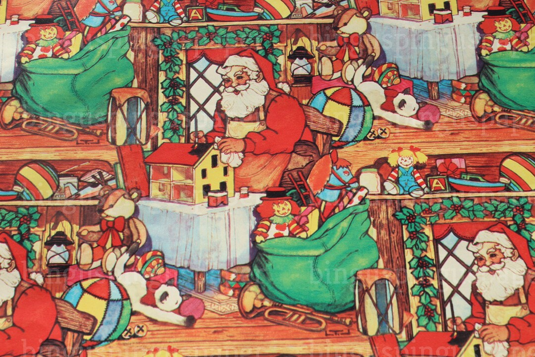 Santa Claus Toy Workshop Christmas T Wrapping Paper Red Etsy
