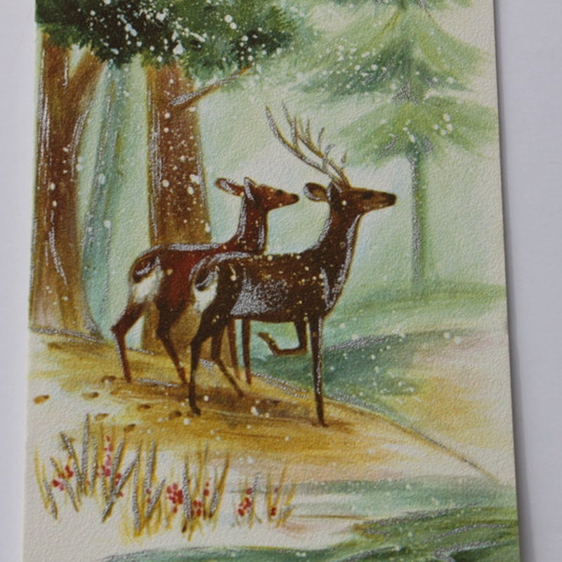 Deer Christmas Card - Etsy