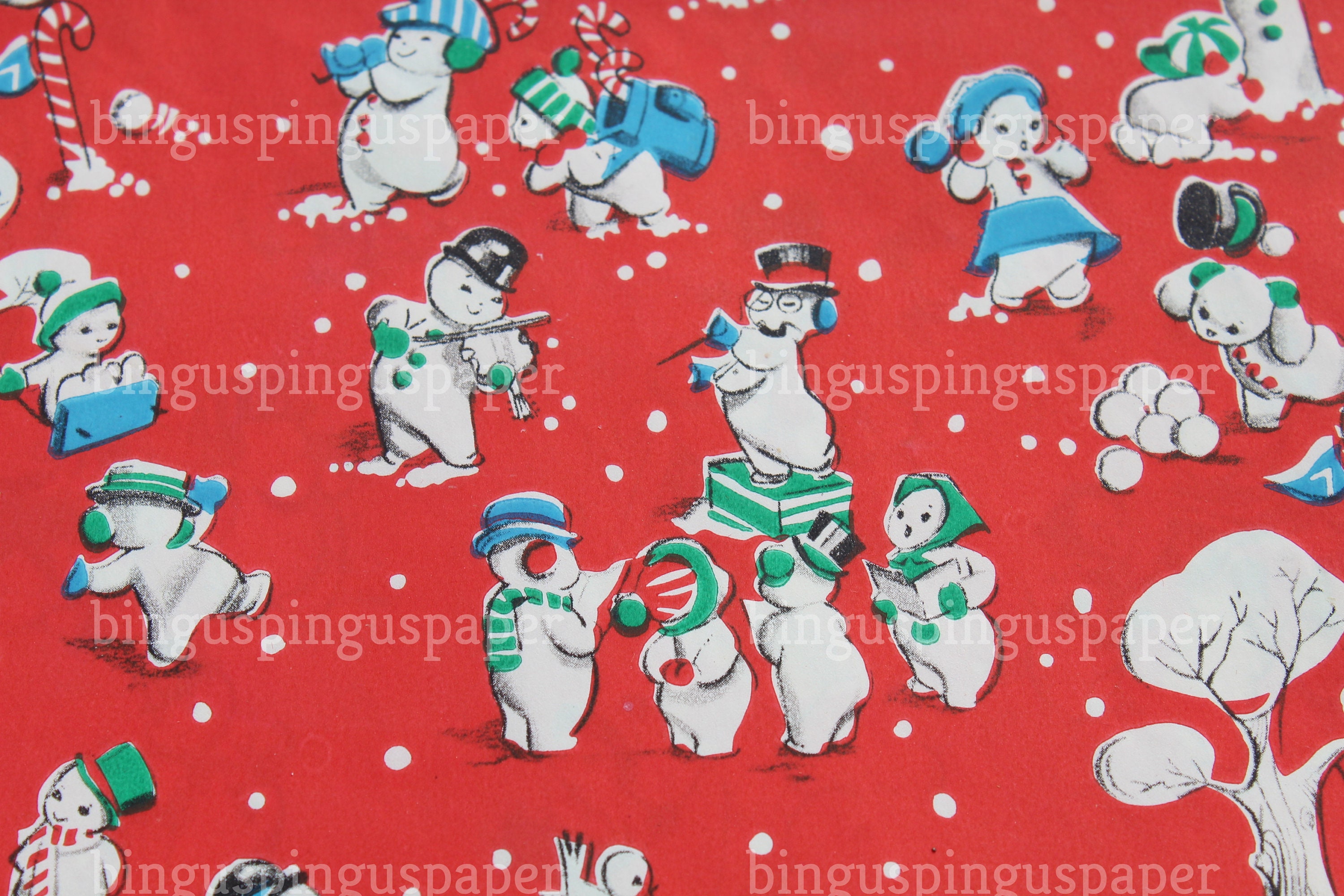 Snowman Christmas Gift Wrapping Paper Cute fashioned Red | Etsy