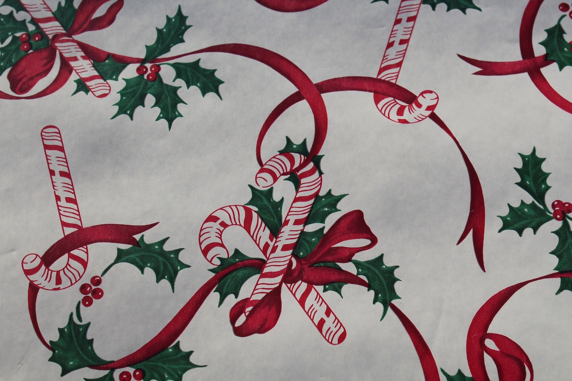 Candy Cane Christmas Wrapping Paper by the Yard From Vintage Store Roll ...