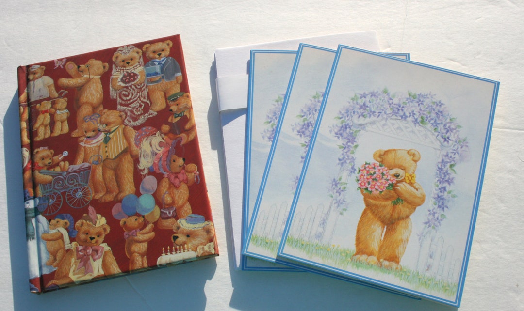 Vintage Avon Victorian Cute Bear Blank Note Cards and Address Book Set ...