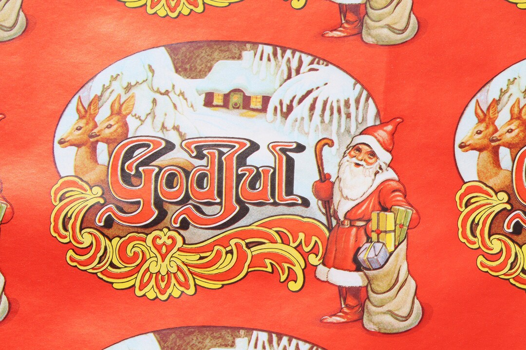 Swedish God Jul Christmas Gift Wrap Paper by the Yard, Old Fashioned ...