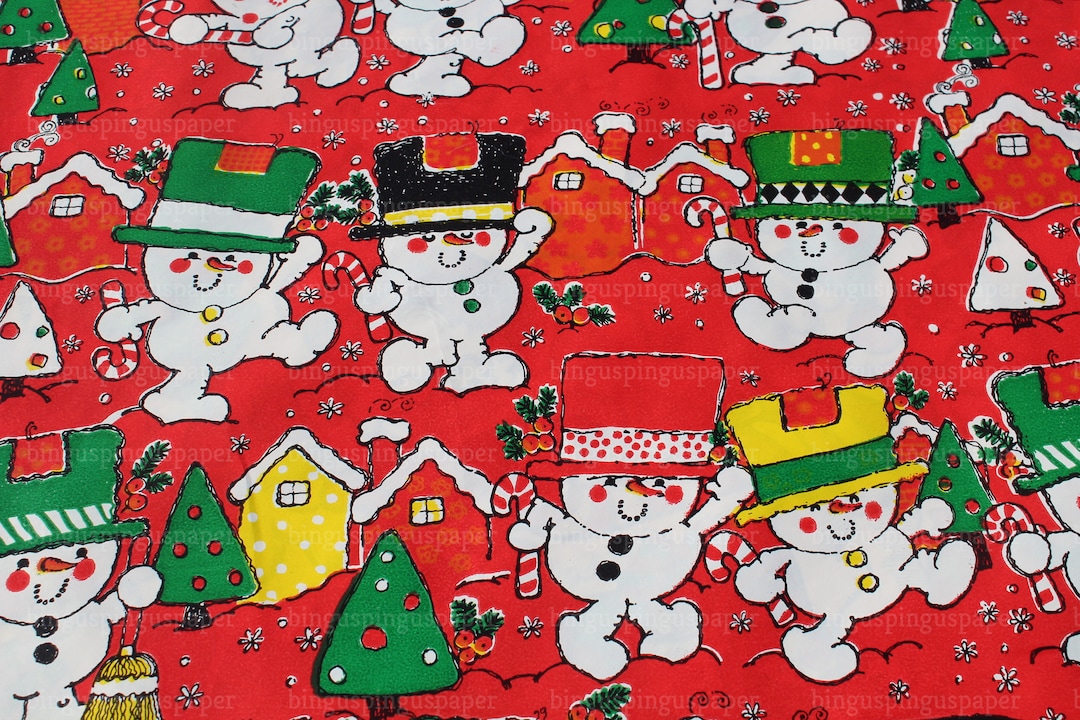 Funky 80s Santa Snowman Christmas Gift Wrapping Paper From Vintage ...
