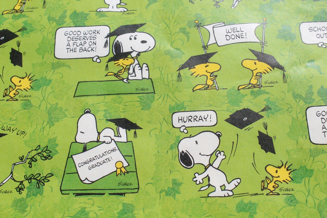 Snoopy Graduation Wrapping Paper by the Yard, Peanuts Gift Wrap, BTY ...