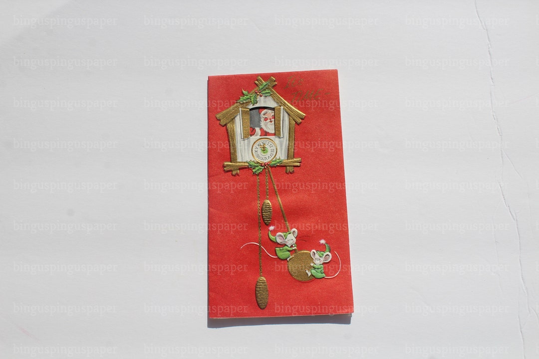 Vintage Santa Cuckoo Clock Christmas Card, Swinging Mice - Etsy