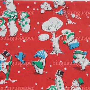 Snowman Christmas Gift Wrapping Paper Cute fashioned Red | Etsy