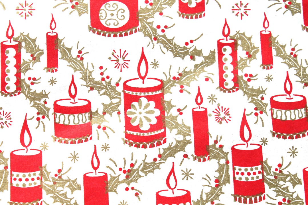 Vintage Christmas Candle Wrapping Paper by the Yard - Etsy