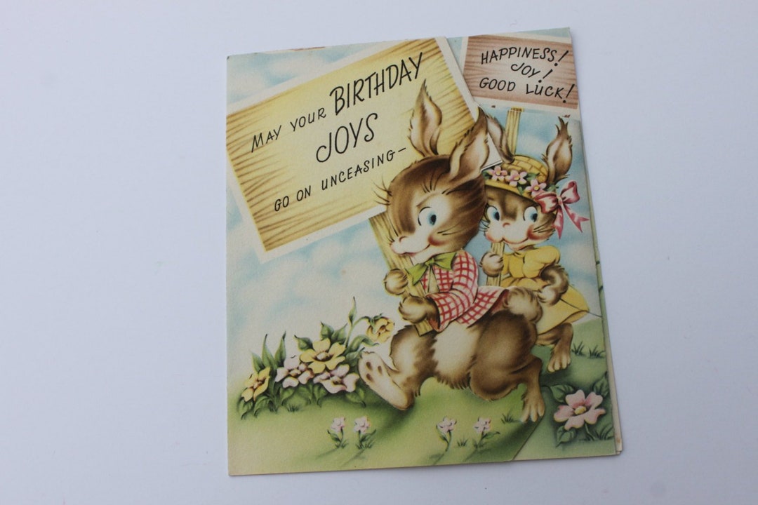 Vintage Risque Novelty Birthday Card Unused, Cute Bunny Rabbit Birthday ...