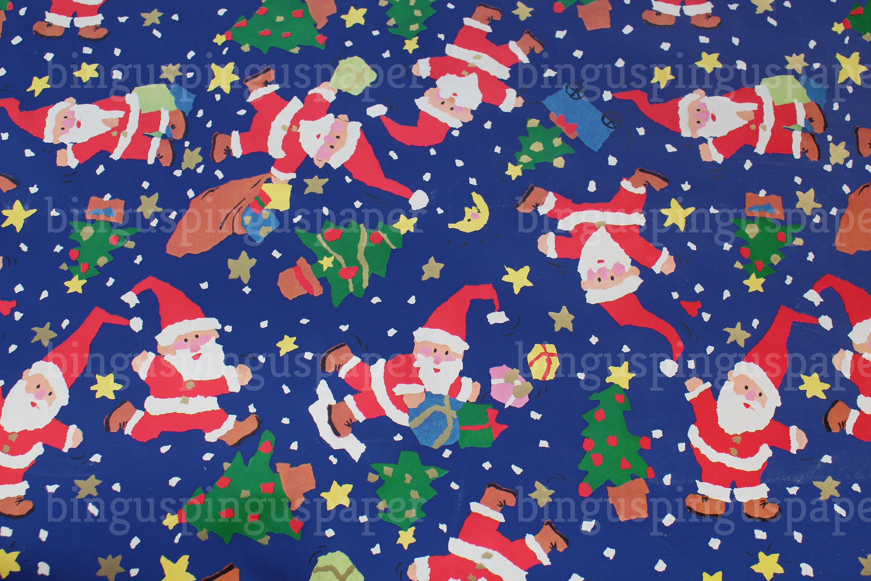 Blue Christmas Wrapping Paper with Red Funky Santa Claus by | Etsy