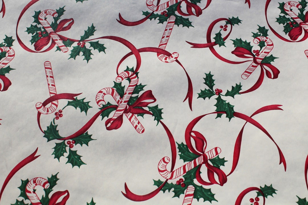 Candy Cane Christmas Wrapping Paper by the Yard From Vintage Store Roll ...