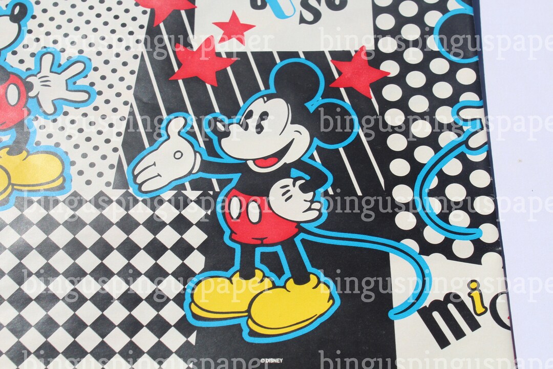 Mickie Mouse Wrapping Paper, Walt Disney, Black Red White Blue Yellow ...
