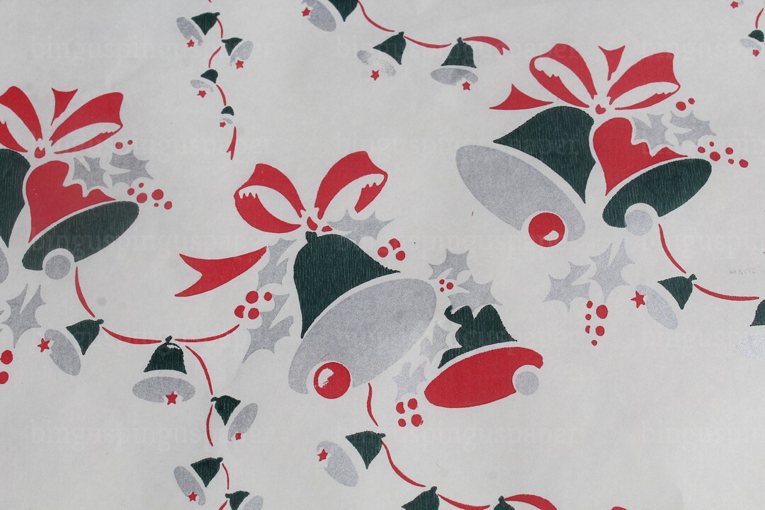 Bells Christmas Store Wrapping Paper by the Yard, Black Silver Red ...
