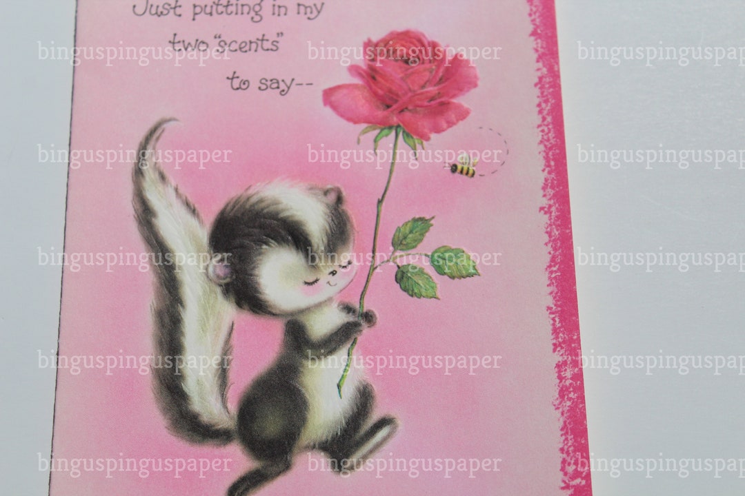 Cute Skunk With Pink Rose Get Well Card, Unused With Envelope, Feel ...