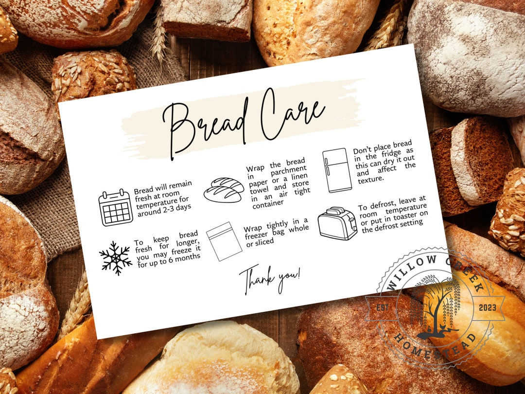 PRINTABLE Sourdough Bread Care Card | Homemade Bread Care Card | PDF ...