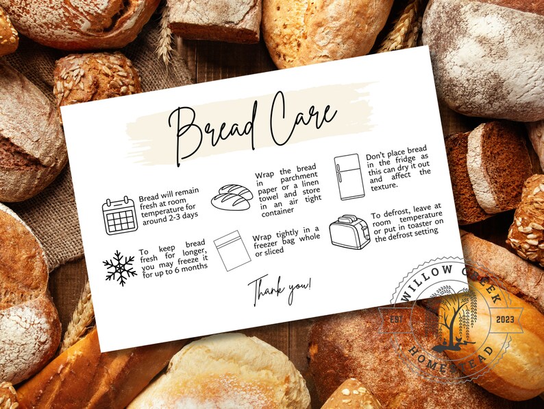 PRINTABLE Sourdough Bread Care Card | Homemade Bread Care Card | PDF ...