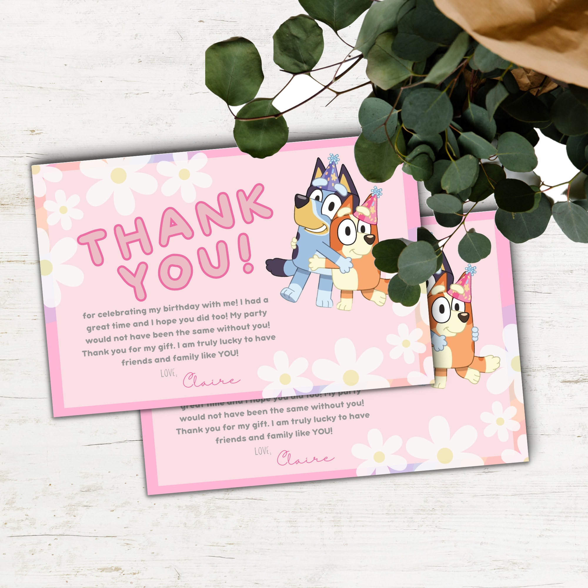 EDITABLE Bluey Birthday Thank You Card Bluey Girl Birthday Toddler ...