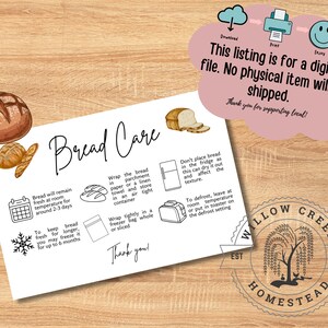 PRINTABLE Sourdough Bread Care Card | Homemade Bread Care Card | PDF | Instant Download ...