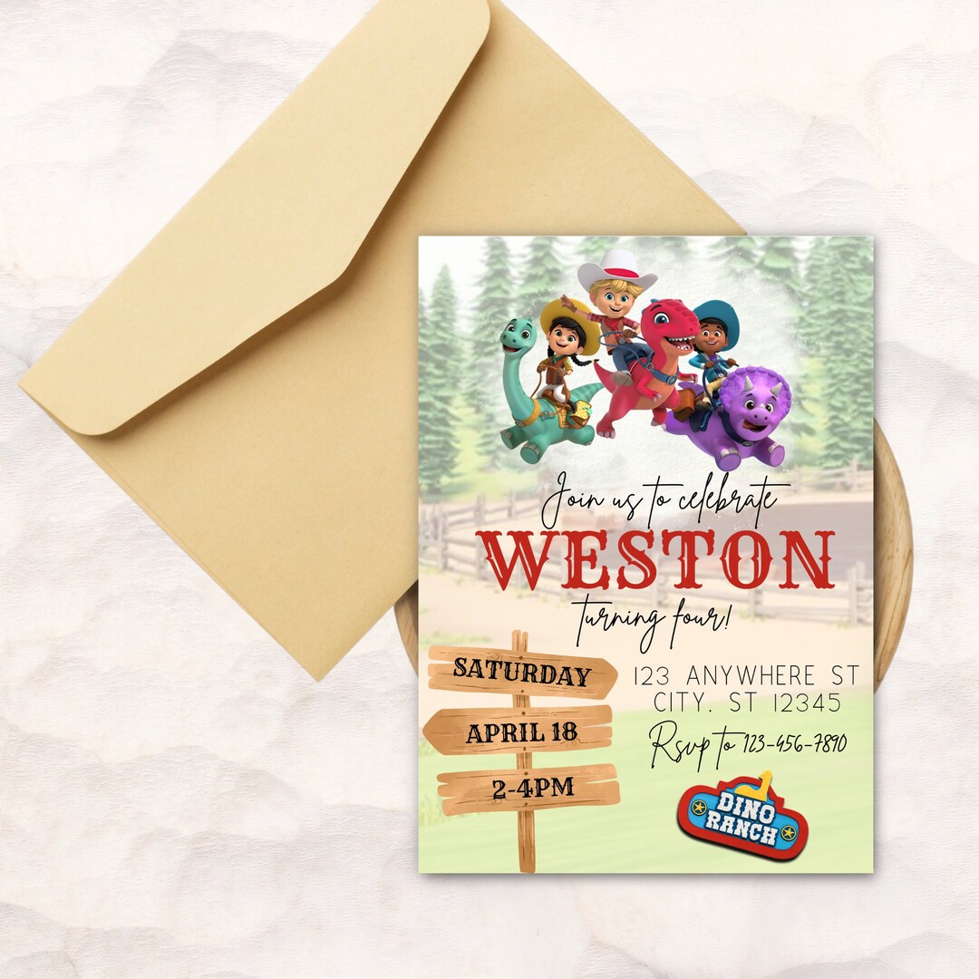 EDITABLE Dino Ranch Kids Birthday Invite Canva Template Digital or ...