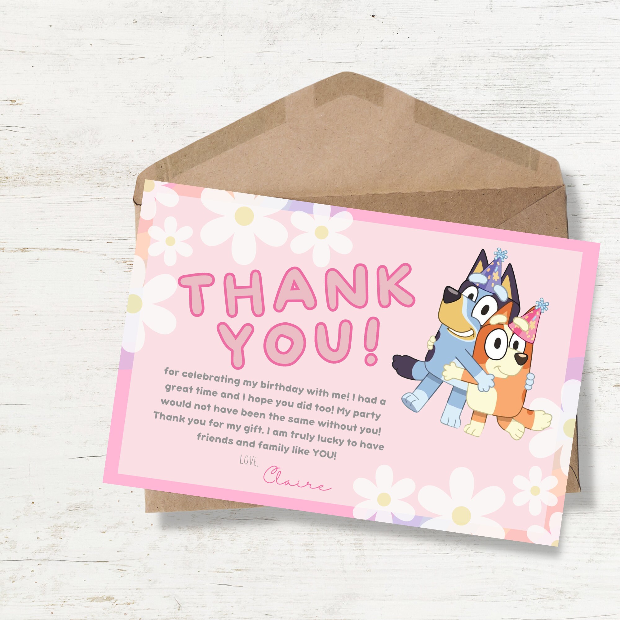 EDITABLE Bluey Birthday Thank You Card Bluey Girl Birthday Toddler ...