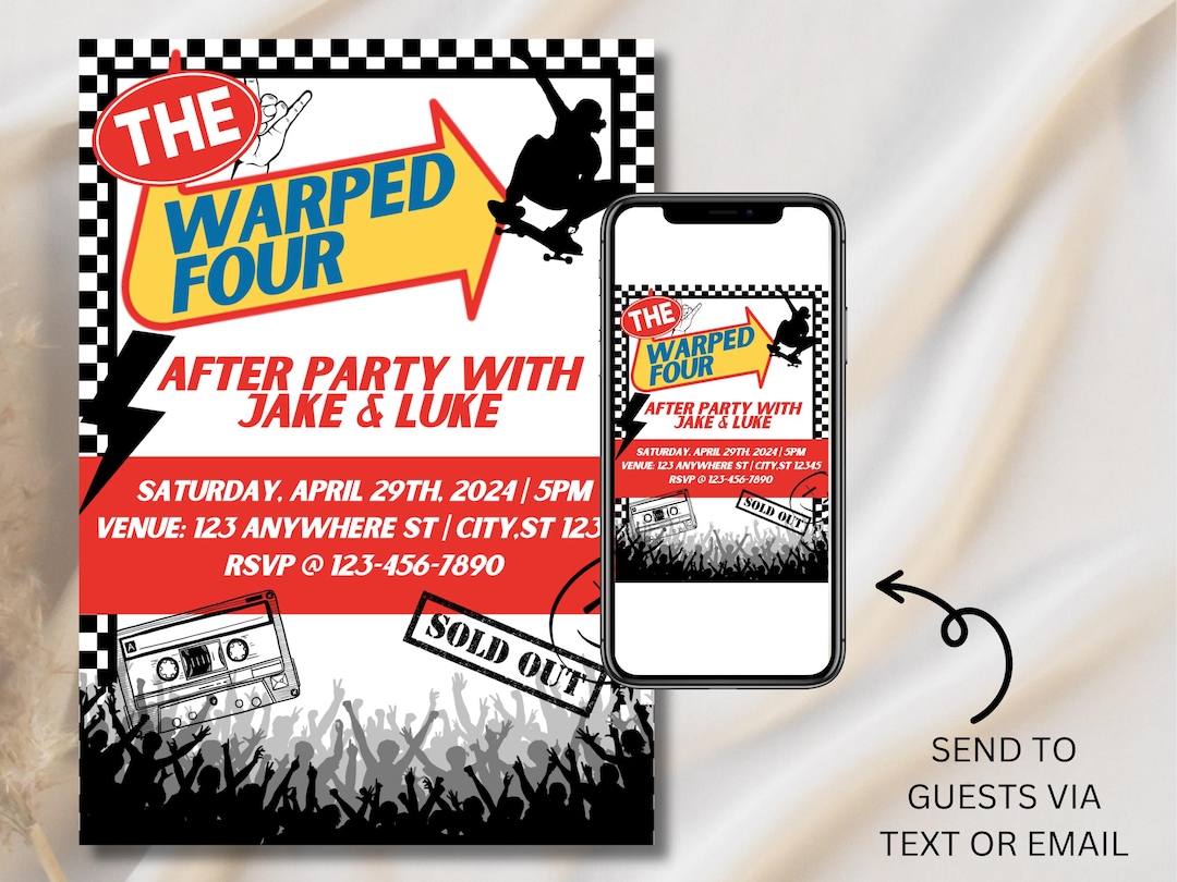 EDITABLE Boy Sibling Birthday Invitation Warped Tour Warped Four ...