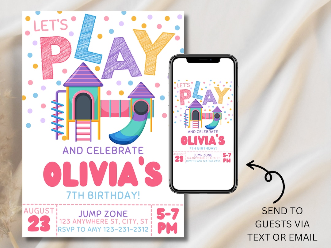 EDITABLE Playground Birthday Invitation Lets Play Girl Birthday Park ...