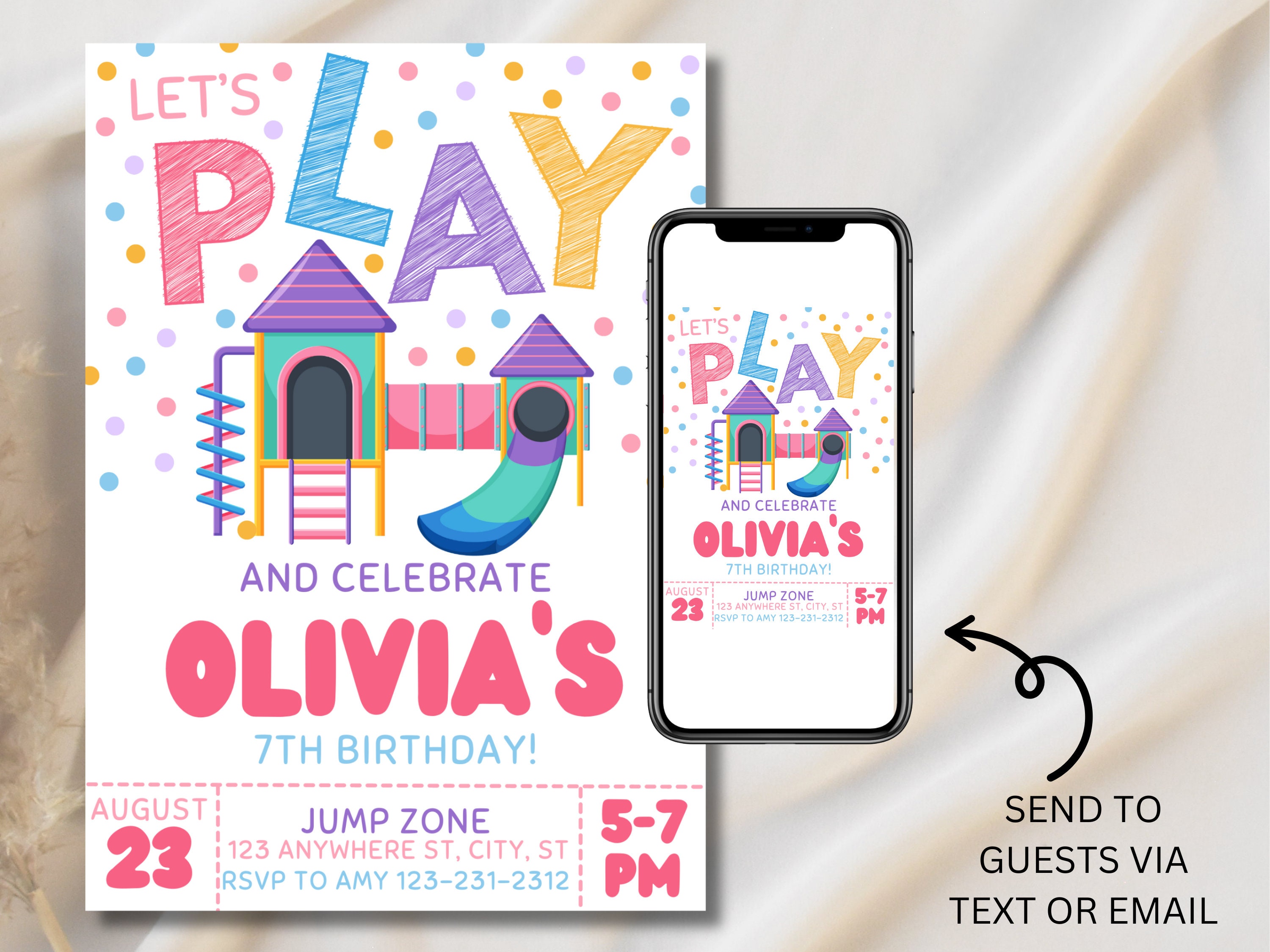 EDITABLE Playground Birthday Invitation Lets Play Girl Birthday Park ...