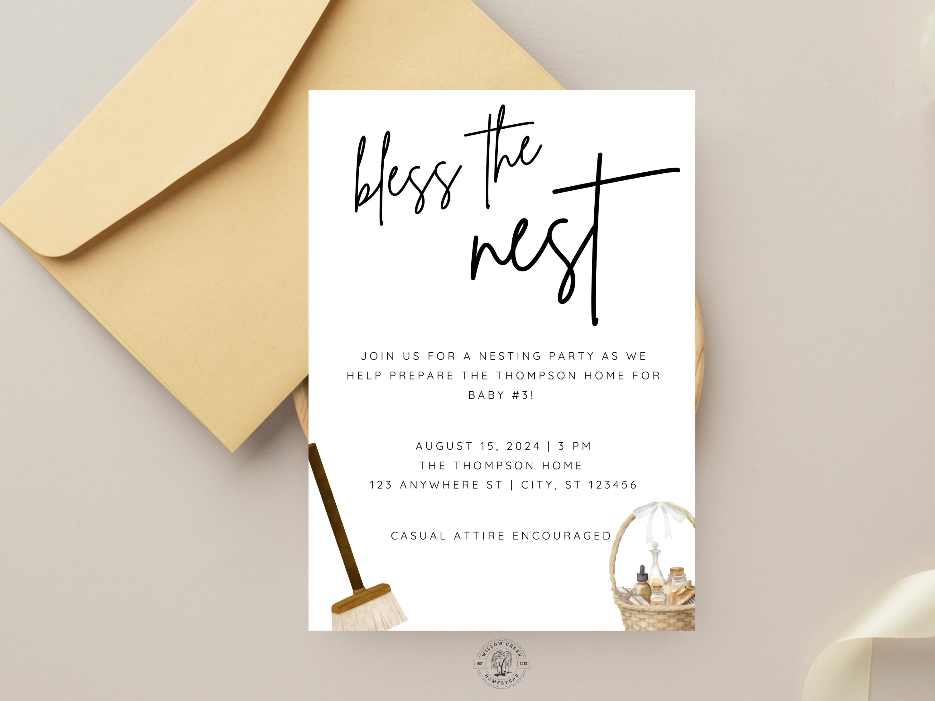 EDITABLE Bless the Nest Nesting Party Invitation Cleaning Organizing ...