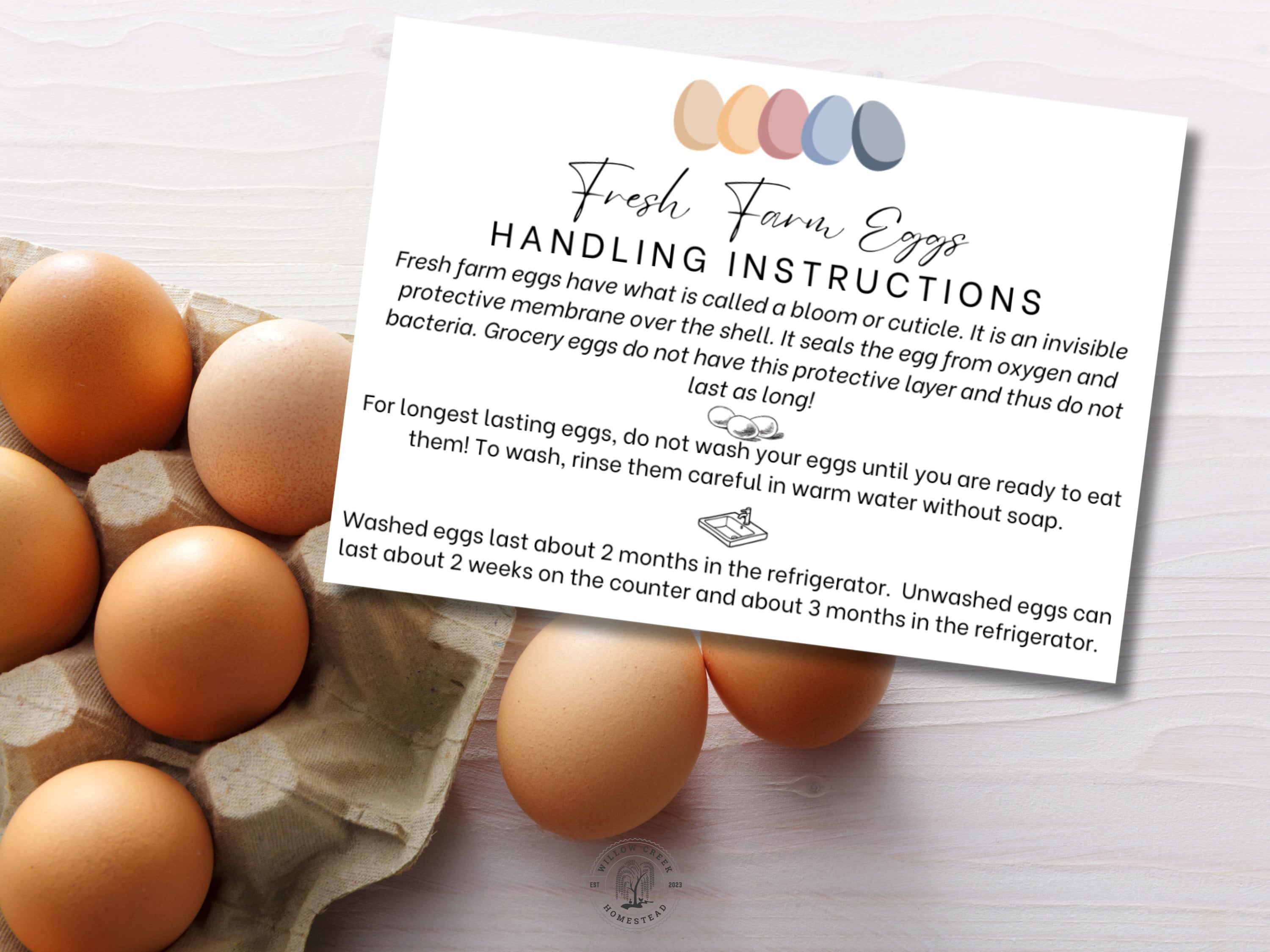 EDITABLE Farm Fresh Egg Card Egg Handling Instruction Farm Stand ...