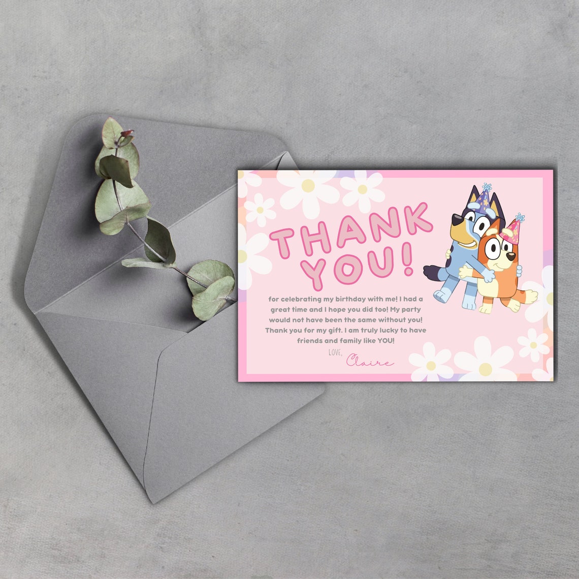 EDITABLE Bluey Birthday Thank You Card Bluey Girl Birthday Toddler ...