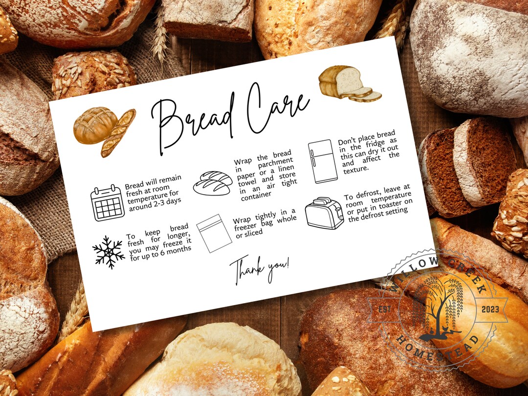 PRINTABLE Sourdough Bread Care Card | Homemade Bread Care Card | PDF ...