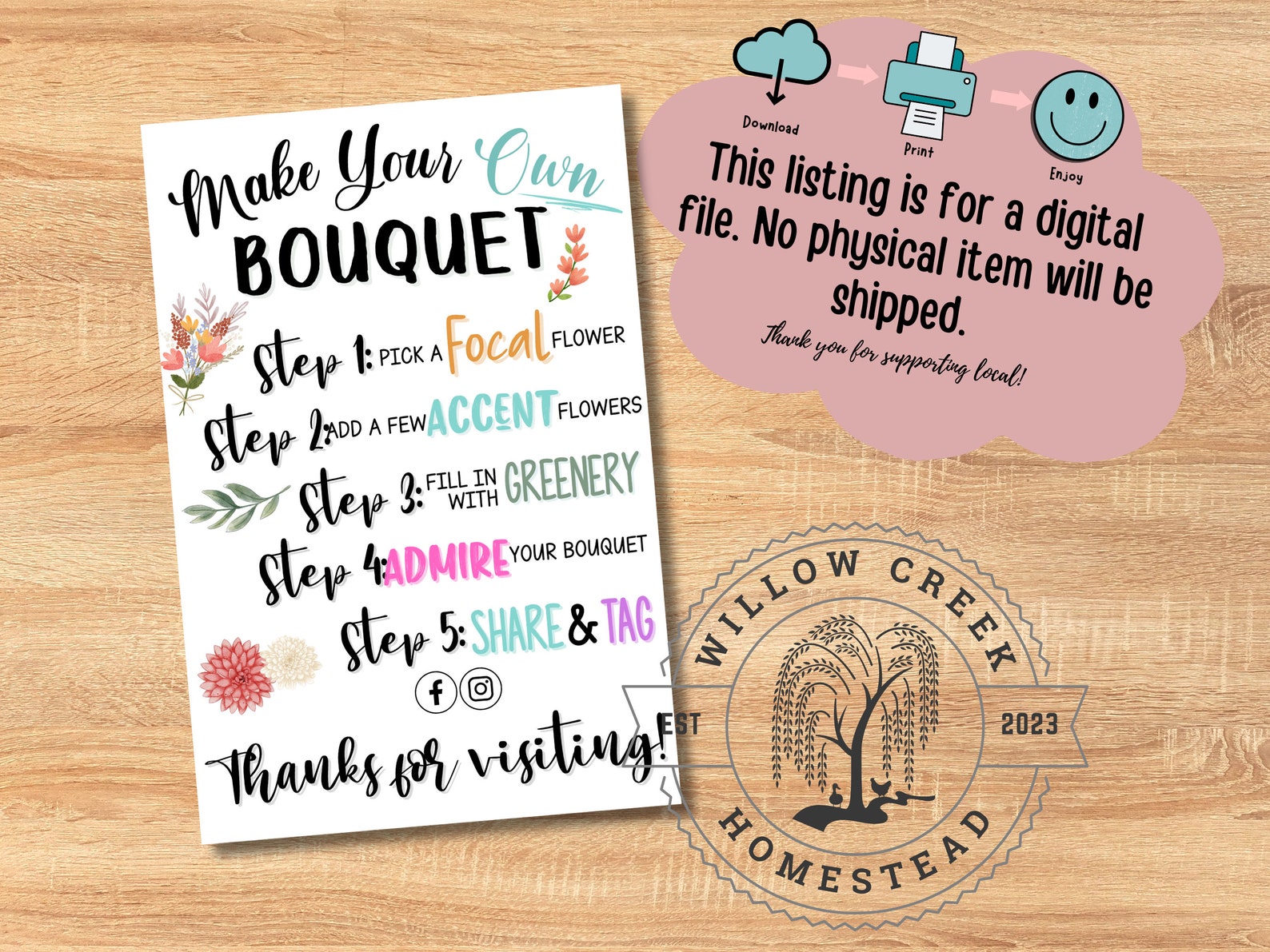 Make Your Own Bouquet Instruction | Printable Poster | Fresh Flower ...