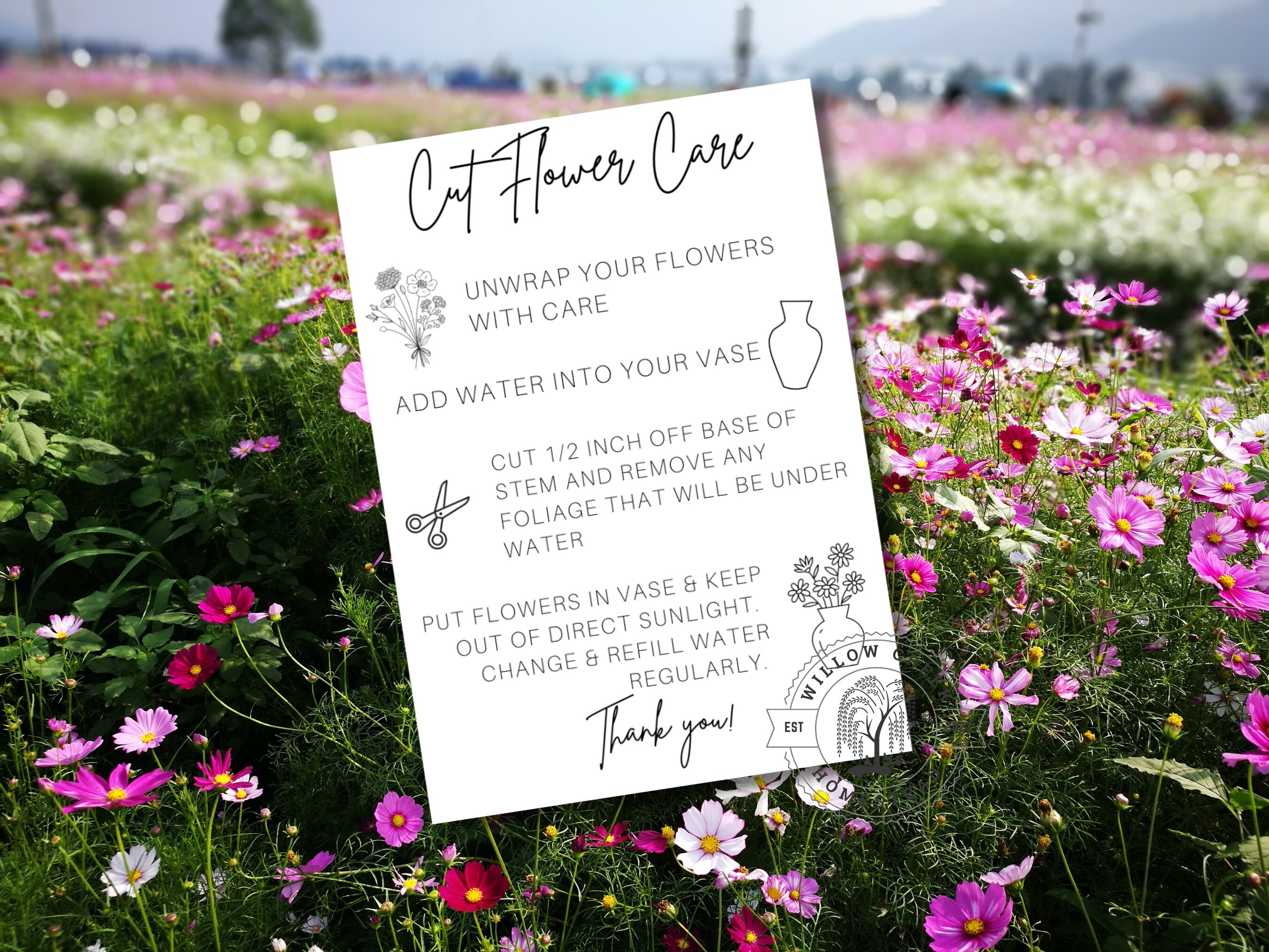 PRINTABLE Cut Flower Care Card | Fresh Bouquet Care Instructions | Cut ...