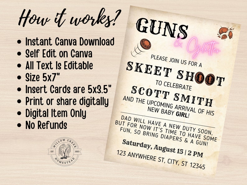 EDITABLE Skeet Shoot Diaper Party Invite | Canva Template | Diaper ...