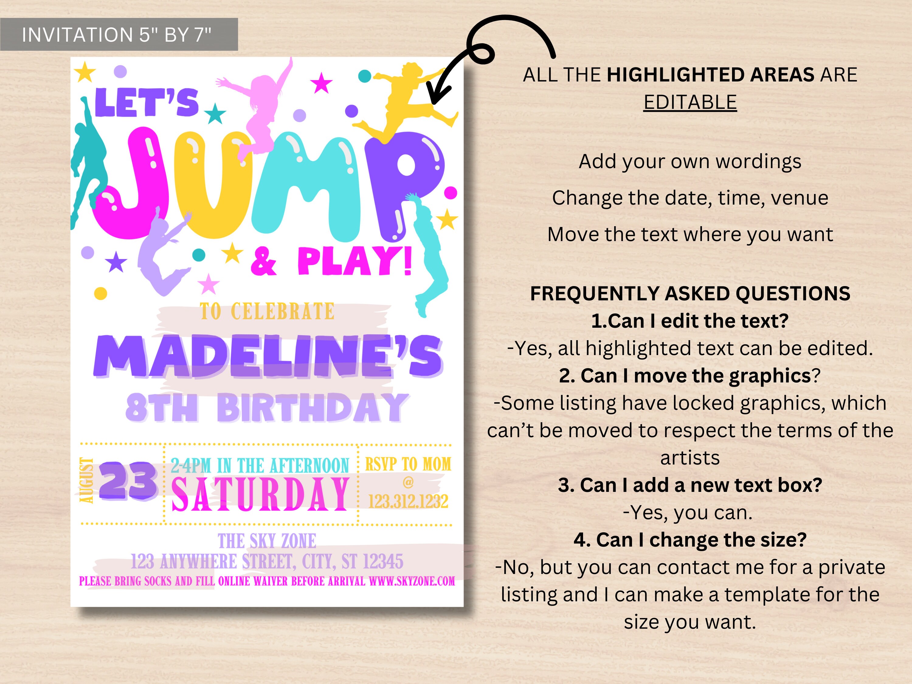EDITABLE Jump Invitation Editable Jump Birthday Invite Trampoline Party ...