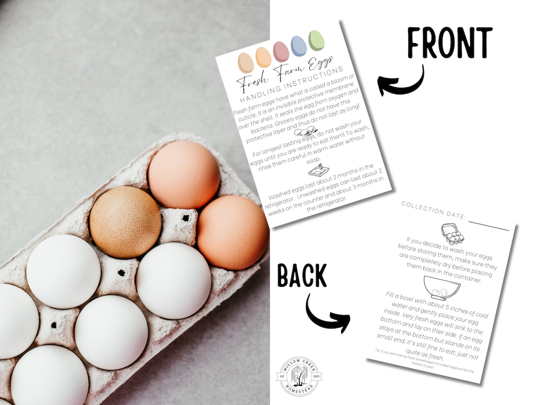 EDITABLE Farm Fresh Egg Card Egg Handling Instruction Farm Stand ...
