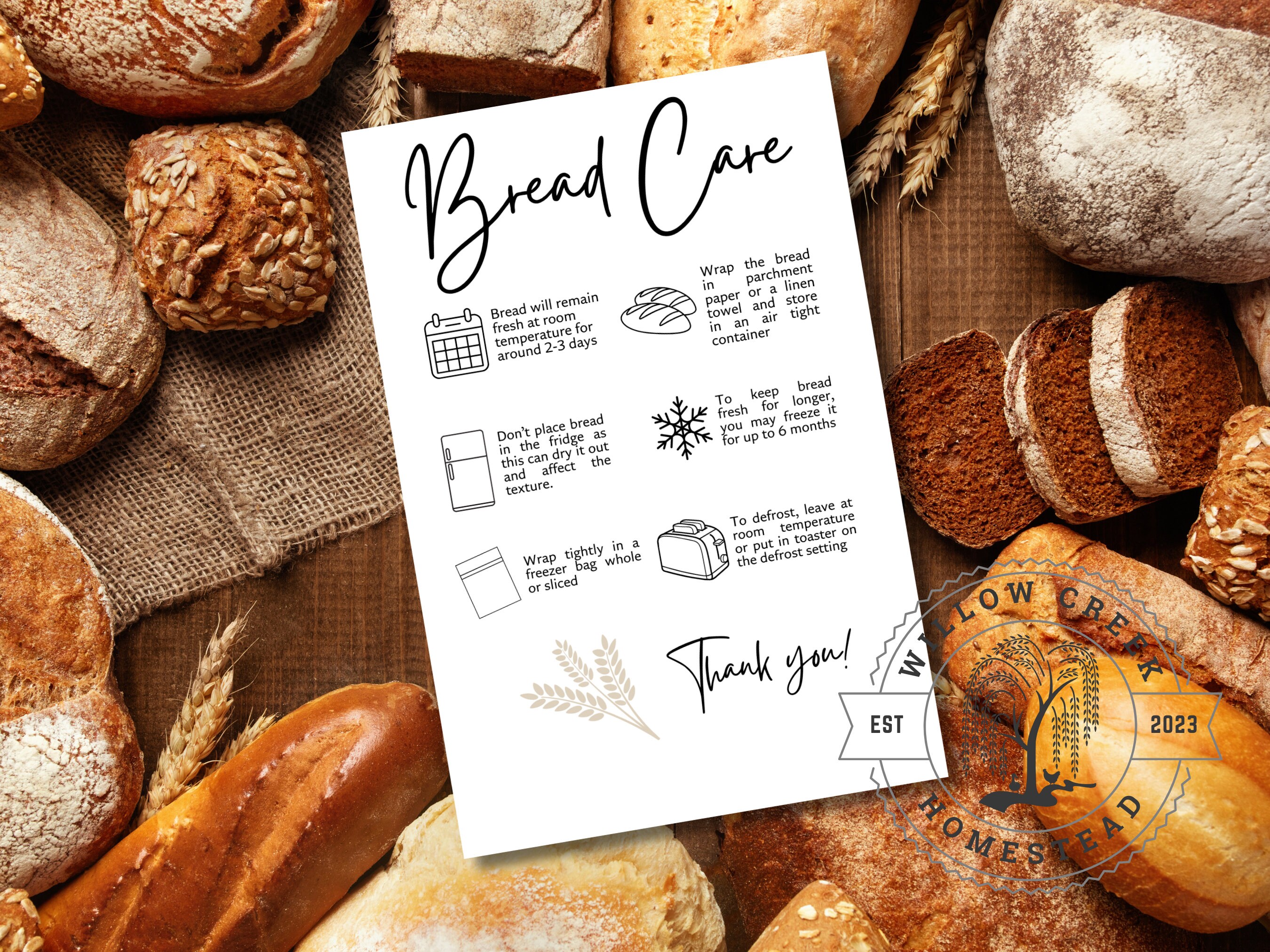 PRINTABLE Sourdough Bread Care Card | Homemade Bread Care Card | PDF ...