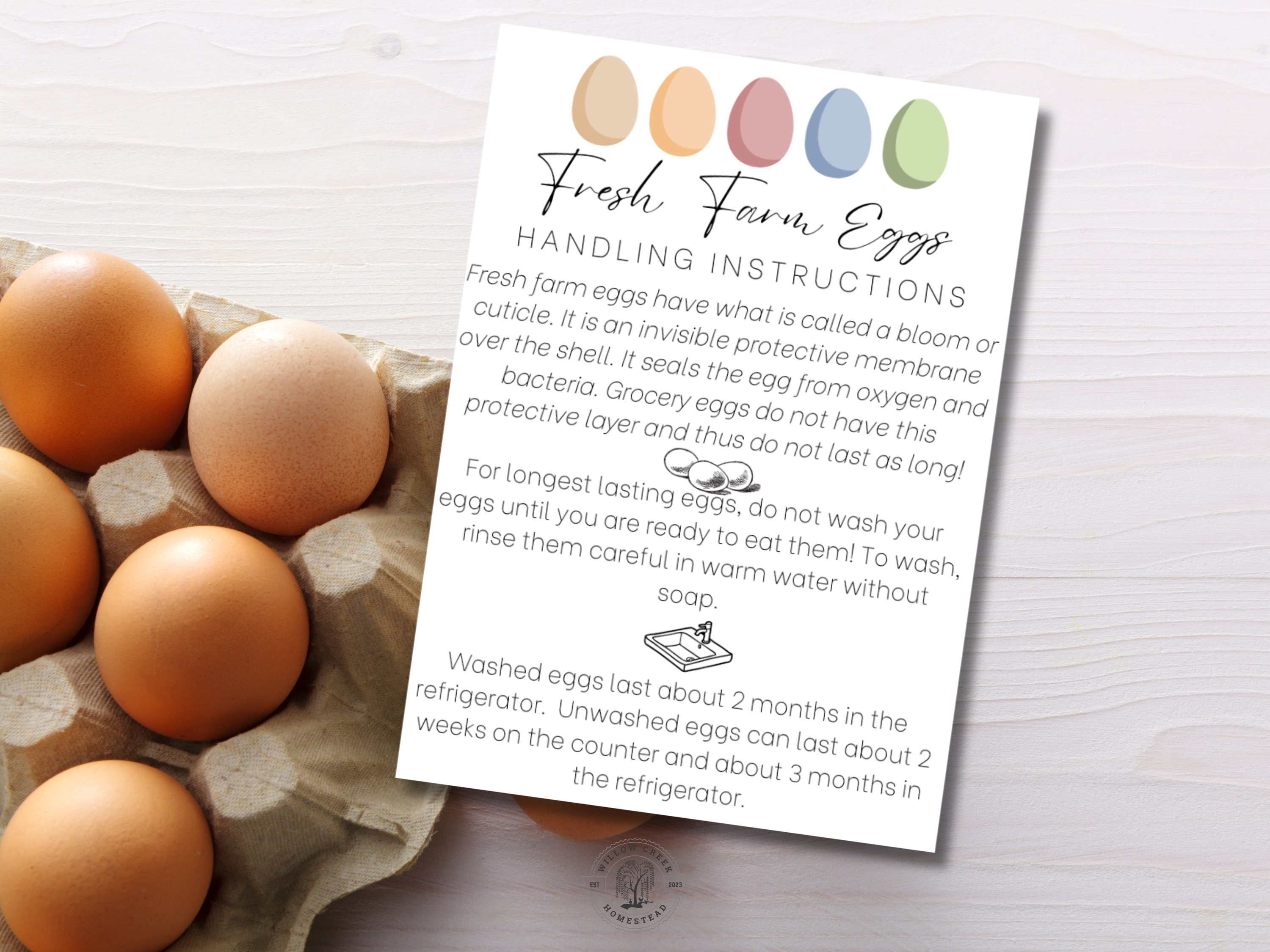 EDITABLE Farm Fresh Egg Card Egg Handling Instruction Farm Stand ...