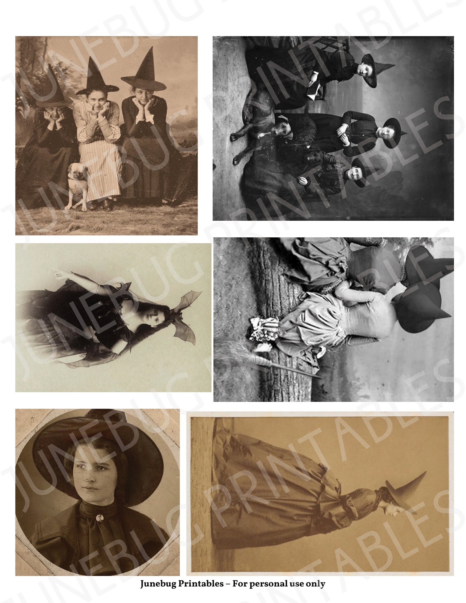 Printable Vintage Halloween Witches, Digital Collage Antique Witch ...