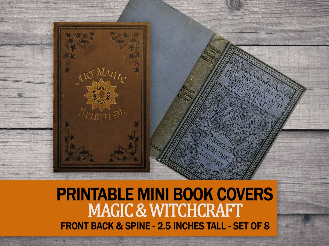 8 Mini Halloween Book Covers, Printable Magic Witch Spellbook Set ...
