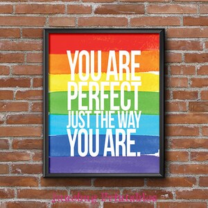 Rainbow Printable Wall Art, Inspirational Quote, Perfect Just the Way ...