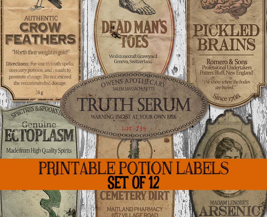 Halloween Bottle Label Printables, Apothecary Labels, Vintage Potion ...